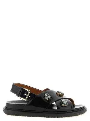 Marni Embellished Leather Sandals - Black