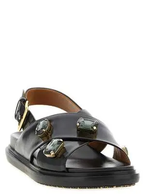 Marni Embellished Leather Sandals - Black