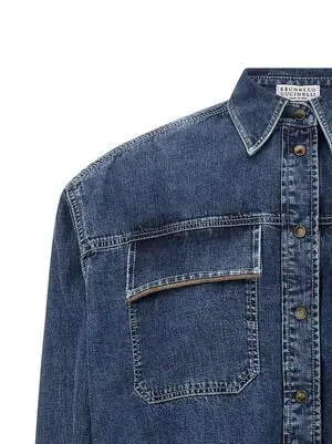 Brunello Cucinelli Shiny Pockets Denim Shirt