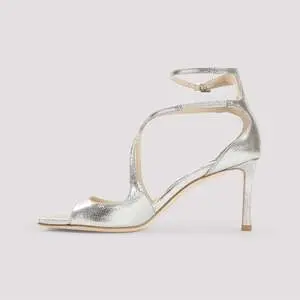 JIMMY CHOO Leather Glitter Azia 75 Sandals - Silver