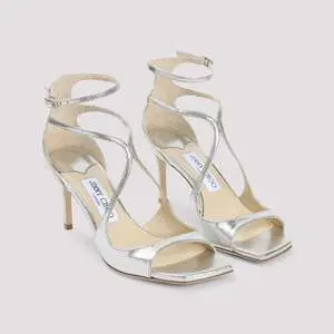 JIMMY CHOO Leather Glitter Azia 75 Sandals - Silver