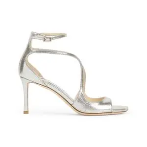 JIMMY CHOO Leather Glitter Azia 75 Sandals - Silver