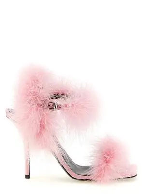 Moschino Feather Satin Stiletto Sandals - Pink
