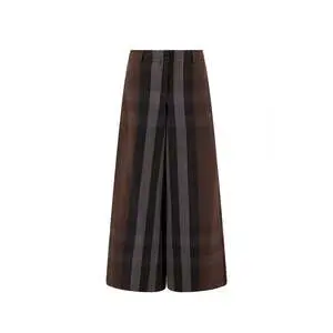 Burberry Checked Wide Leg Canvas Pants - Brown