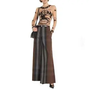 Burberry Checked Wide Leg Canvas Pants