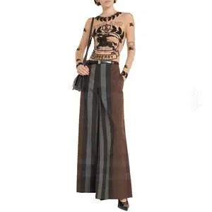 Burberry Checked Wide Leg Canvas Pants