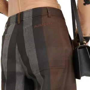 Burberry Checked Wide Leg Canvas Pants