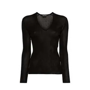 TOM FORD Sheer Fine-ribbed Top - Black