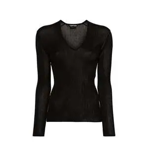 TOM FORD Sheer Fine-ribbed Top - Black