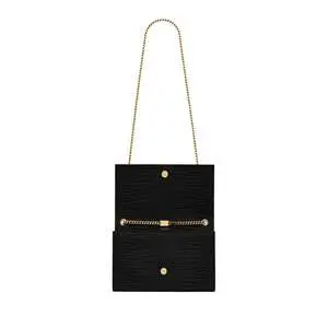 Saint Laurent Kate Medium Tassel Crocodile Embossed Leather Bag - Black