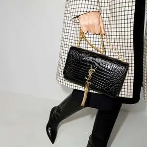 Saint Laurent Kate Medium Tassel Crocodile Embossed Leather Bag - Black