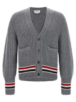 Thom Browne Rwb Tape Cardigan - Gray