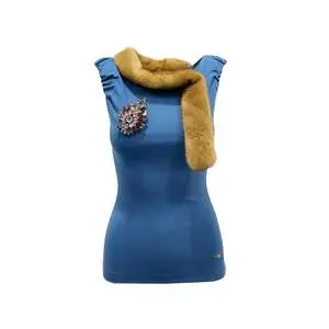 Dsquared2 Mink Collar Sleeveless Top - Blue