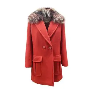 Fendi Fur Collar Wool Coat - Red
