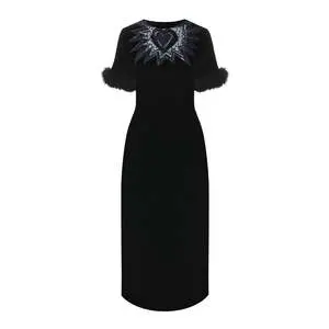 Fendi Fur Trim Velvet Midi Dress - Black