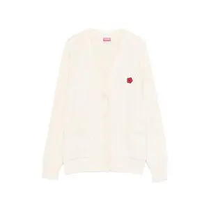 Kenzo Flower Appliqué Cable-knit Cardigan - Cream