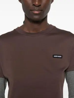 Miu Miu Layered Cotton T-shirt - Brown