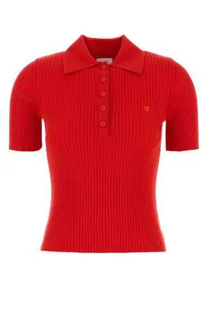 COURREGES Red Viscosa Blend Polo Shirt - Pink