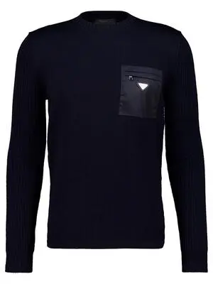 Prada Wool Sweater With Nylon Patch Pocket - Blue