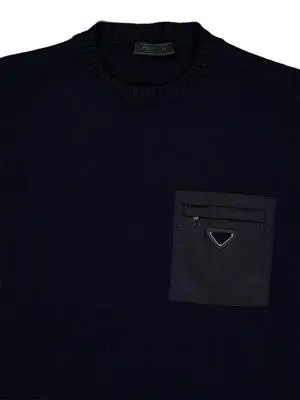 Prada Wool Sweater With Nylon Patch Pocket - Blue
