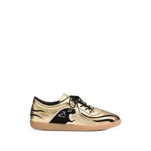Valentino Garavani VALENTINO Laminated Nappa Leather Low Top Sneakers Gold