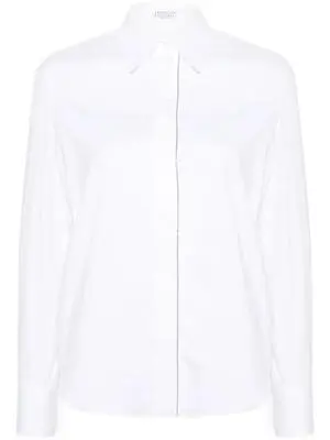Brunello Cucinelli Stretch Cotton Poplin Shirt With Shiny Trim - White