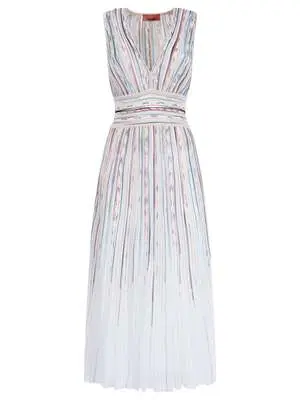 Missoni Zig-zag Motif V-neck Sleeveless Long Dress - White