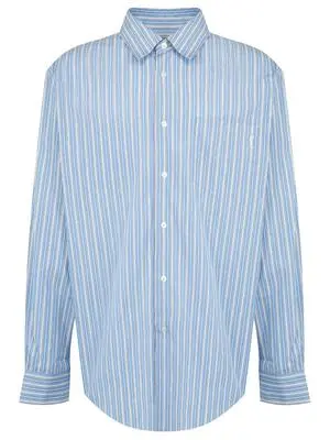 Saint Laurent Cassandre Shirt In Striped Cotton Poplin - Blue