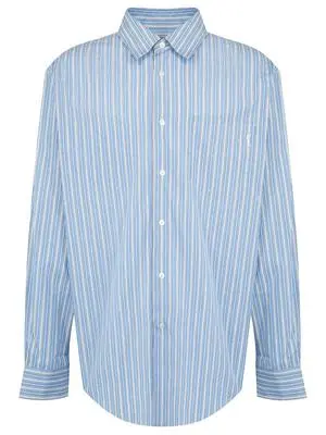 Saint Laurent Cassandre Shirt In Striped Cotton Poplin - Blue
