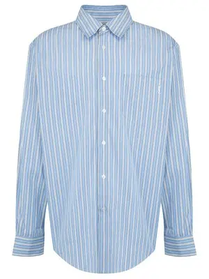 Saint Laurent Cassandre Shirt In Striped Cotton Poplin - Blue