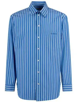 Balenciaga Regular Fit Striped Cotton Shirt - Blue