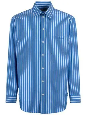 Balenciaga Regular Fit Striped Cotton Shirt - Blue