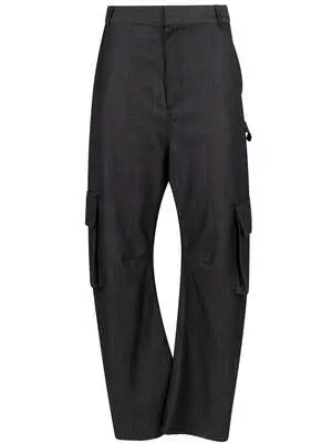 Balenciaga Barrel Leg Wool Cargo Pants - Blue