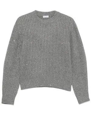 Brunello Cucinelli Sparkling & Dazzling Cashmere And Wool Ribbed Sweater - Gray