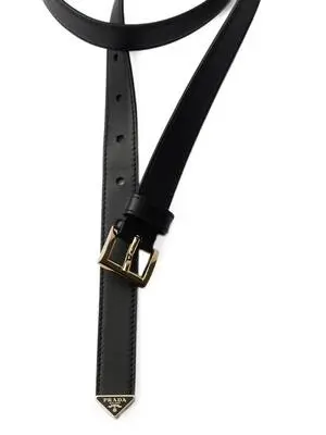 Prada Slim Leather Belt With Logo - Black