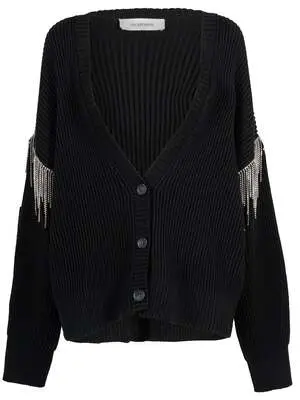 Sportmax Removable Sleeves Wool Cardigan With Rhinestone - Black