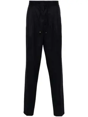 Brunello Cucinelli Wool Flannel Leisure Fit Trousers With Drawstring And Double Pleats - Blue