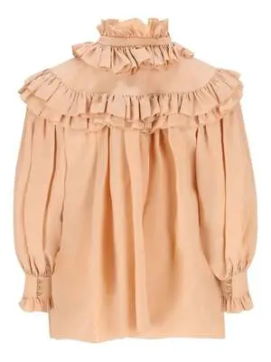 Chloé Oversized Crêpe De Chine Ruffle Top - Multicolor