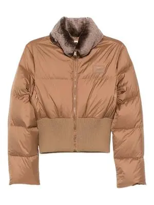 Fendi Short Padded Down Jacket With Shearling Collar - Brown