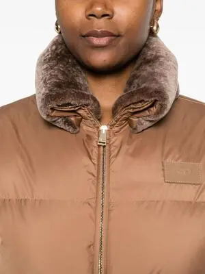 Fendi Short Padded Down Jacket With Shearling Collar - Brown