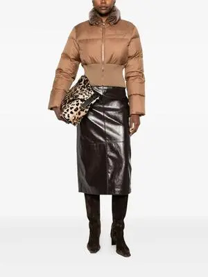 Fendi Short Padded Down Jacket With Shearling Collar - Brown