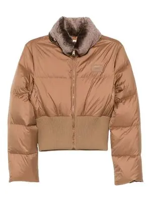 Fendi Short Padded Down Jacket With Shearling Collar - Brown