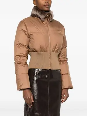 Fendi Short Padded Down Jacket With Shearling Collar - Brown