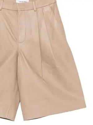 YVES SALOMON Pleated Leather Bermudas