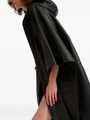 YVES SALOMON Leather Cape With Drawstring Waist