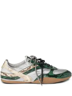 Miu Miu Gymnasium Technical Fabric And Python-print Ayers Leather Sneakers - Green