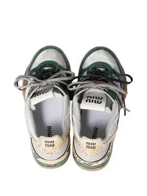 Miu Miu Gymnasium Technical Fabric And Python-print Ayers Leather Sneakers - Green
