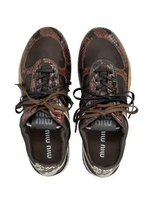 Miu Miu Gymnasium Technical Fabric And Python-print Ayers Leather Sneakers