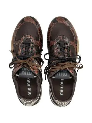 Miu Miu Gymnasium Technical Fabric And Python-print Ayers Leather Sneakers - Brown