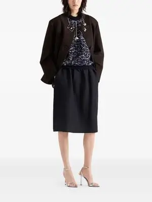 Prada Chevron Wool Midi Skirt